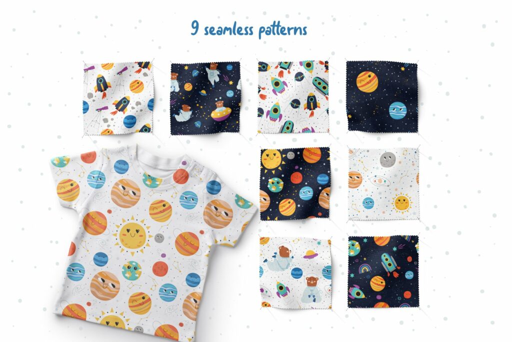 Cute Space Bear clipart & pattern – MasterBundles