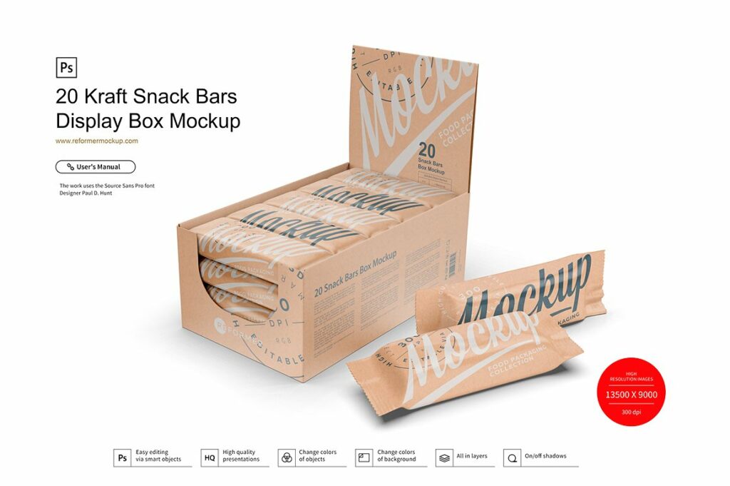 Snack Bars Box Mockup 20x80g – MasterBundles