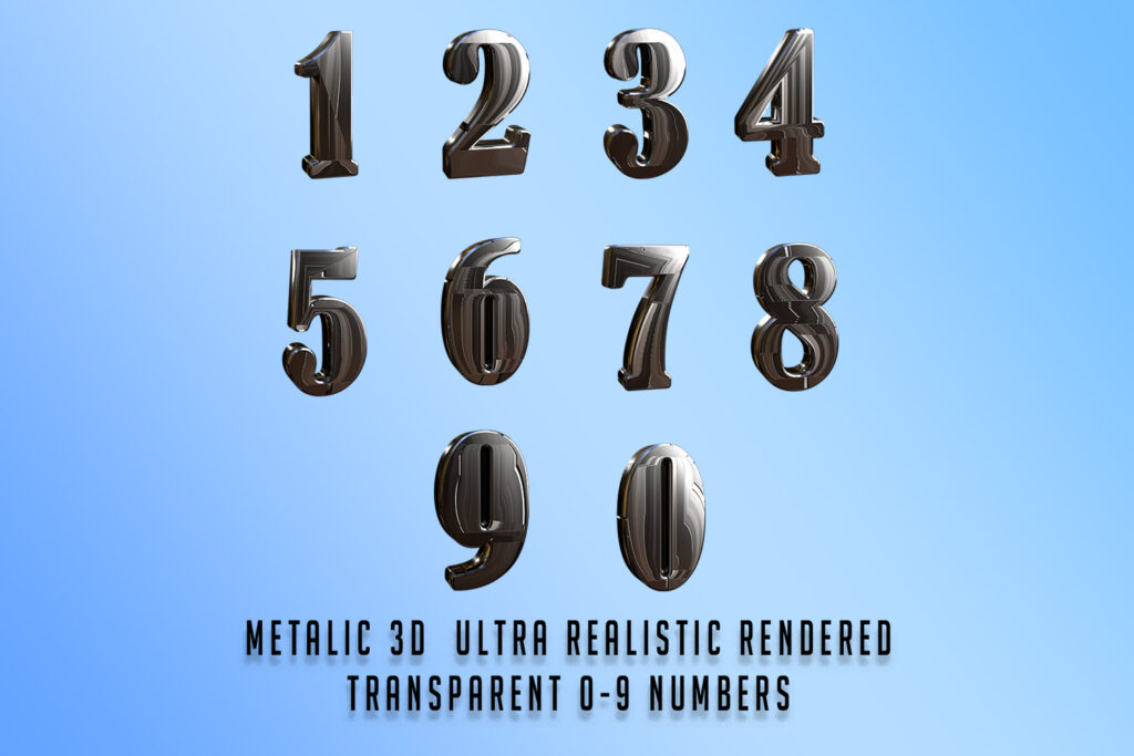 Ultra Realistic Metallic 3D Rendered Futuristic 0-9 Numbers In PNG with ...
