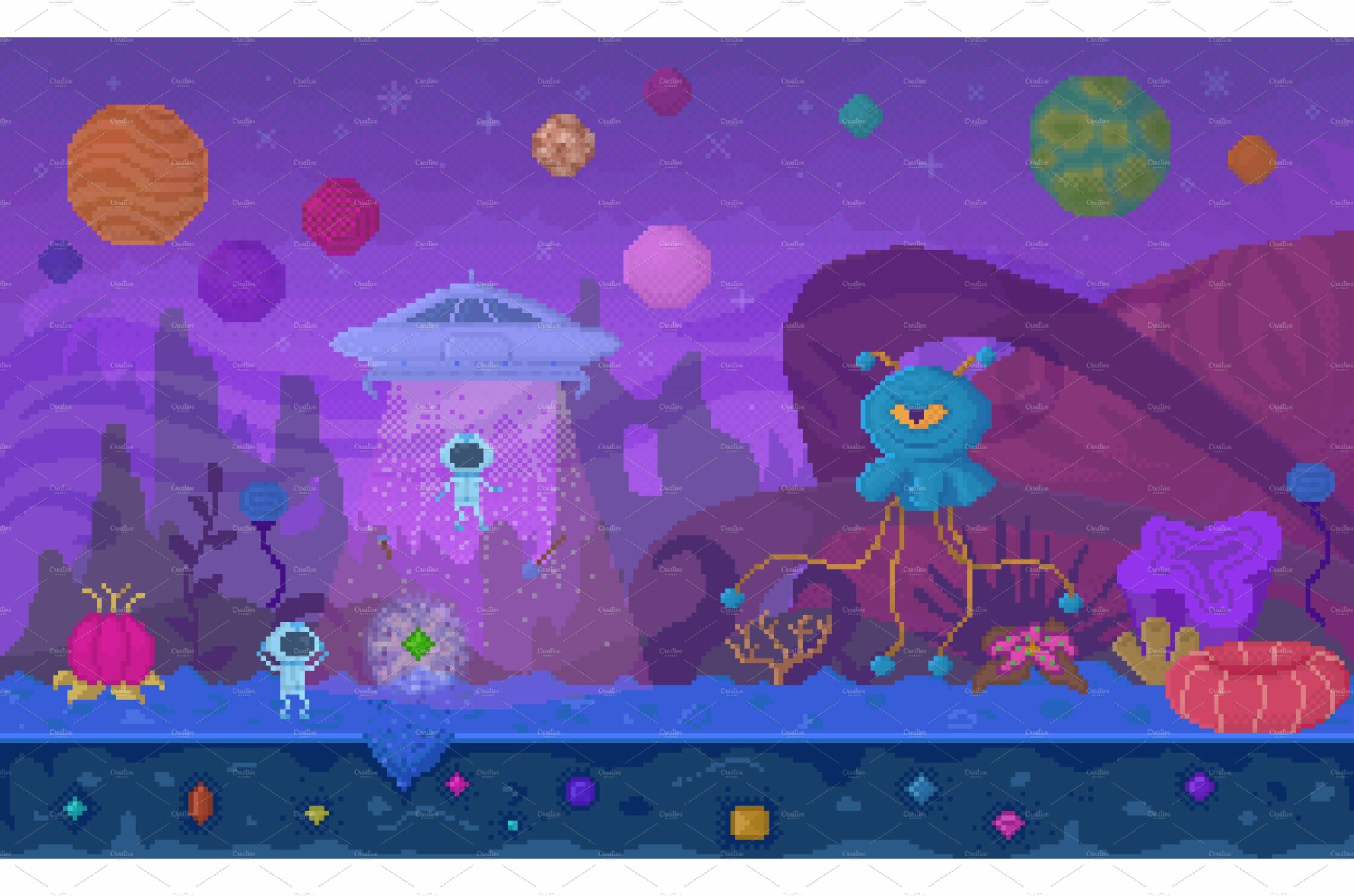 Pixel Game Space Themed Videogame – MasterBundles