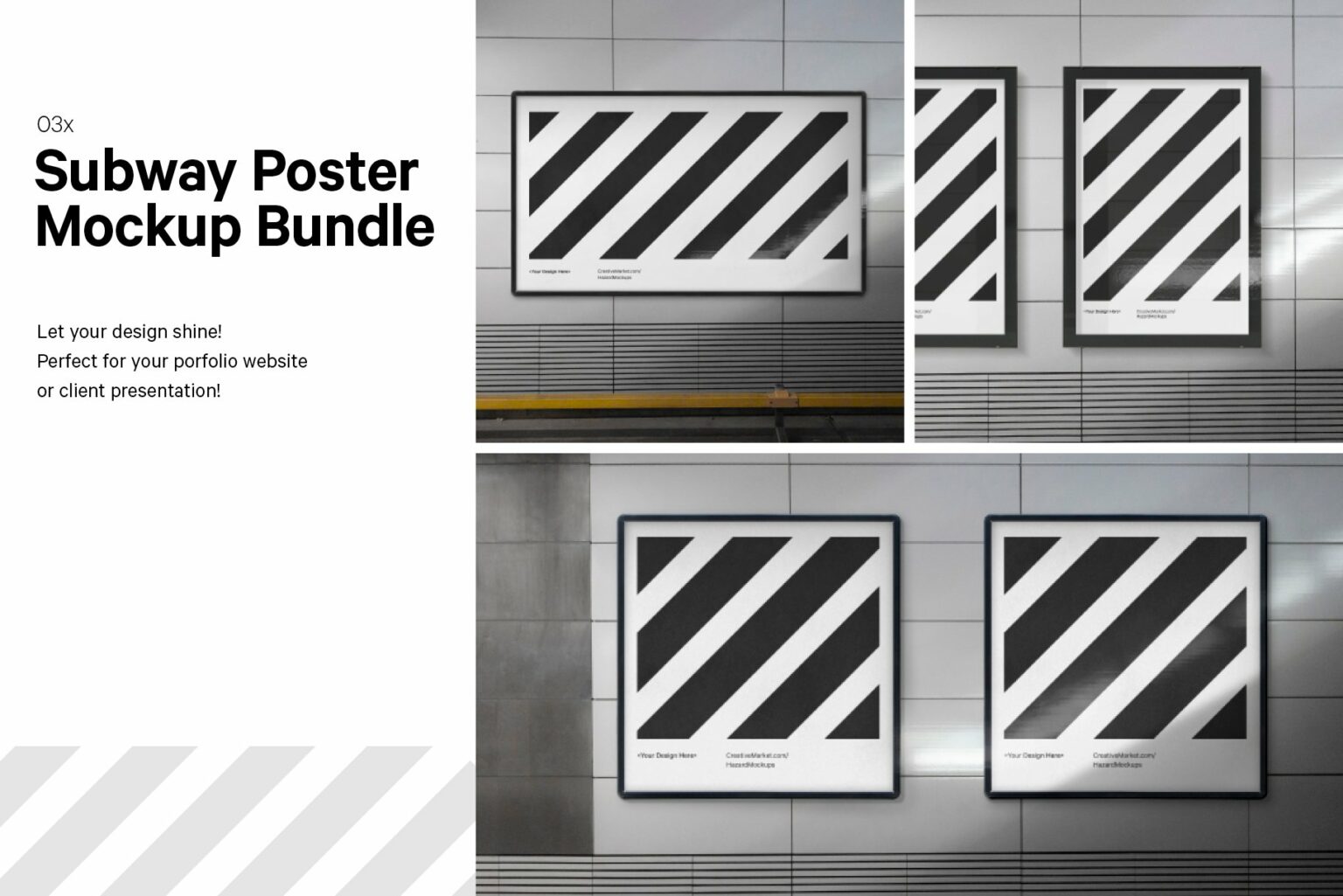 3x Subway poster mockup bundle – MasterBundles