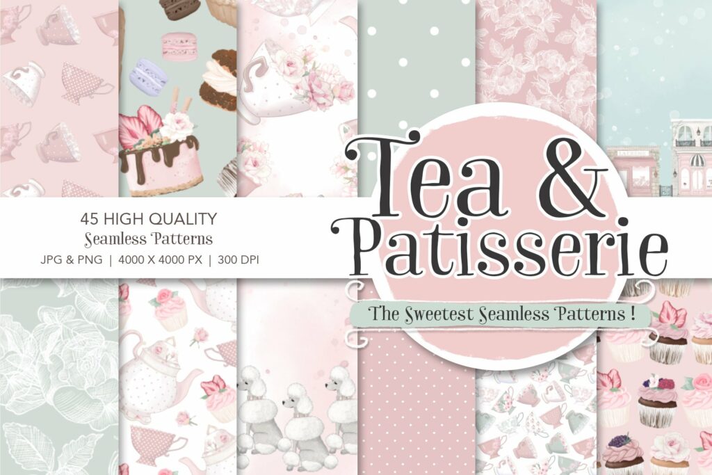 Tea & Patisserie Seamless Patterns – MasterBundles