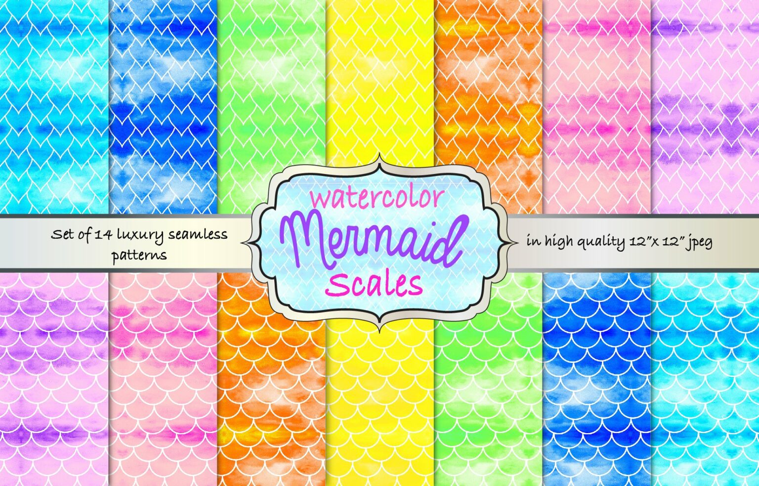 Mermaid scales rainbow pattern pack – MasterBundles
