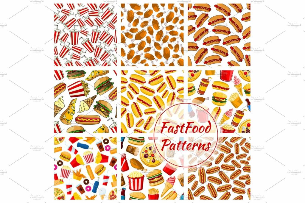 Fast food vector seamless patterns set – MasterBundles