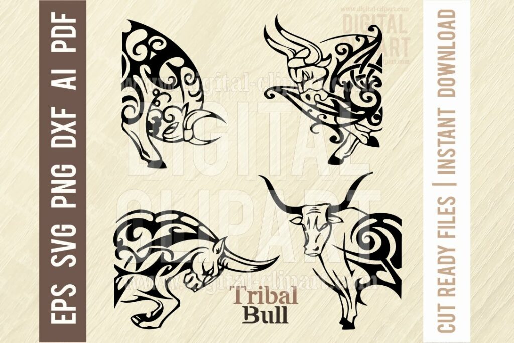 4 Tribal Bull SVG, Tribal Tattoo SVG – MasterBundles