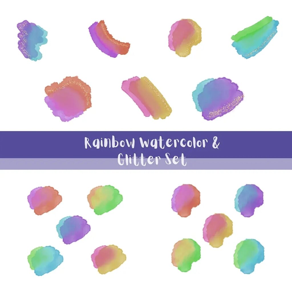 Rainbow Watercolor Strokes with Glitter.