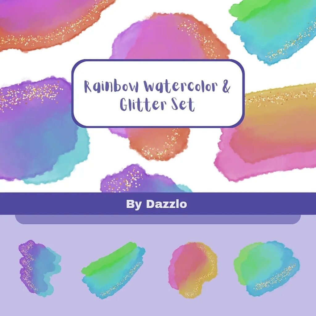 Rainbow Watercolor Strokes with Glitter.