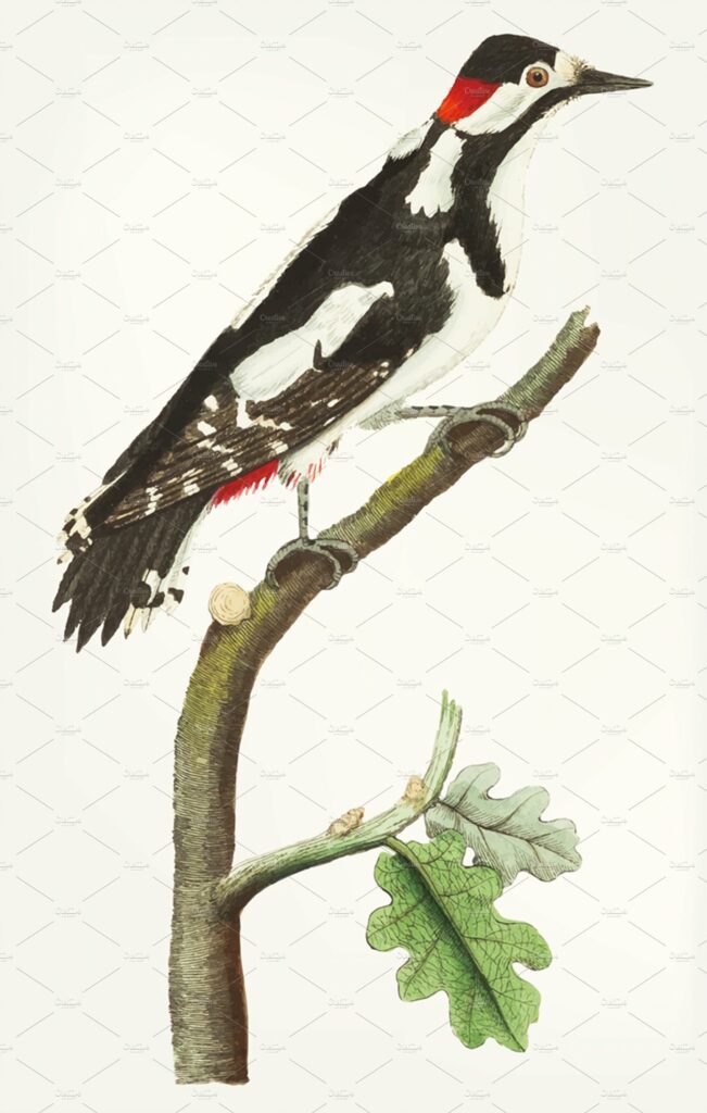 Drawing of greater spotted wood-peck – MasterBundles