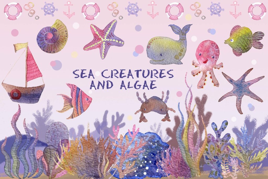 Set of seaweed and sea creatures – MasterBundles