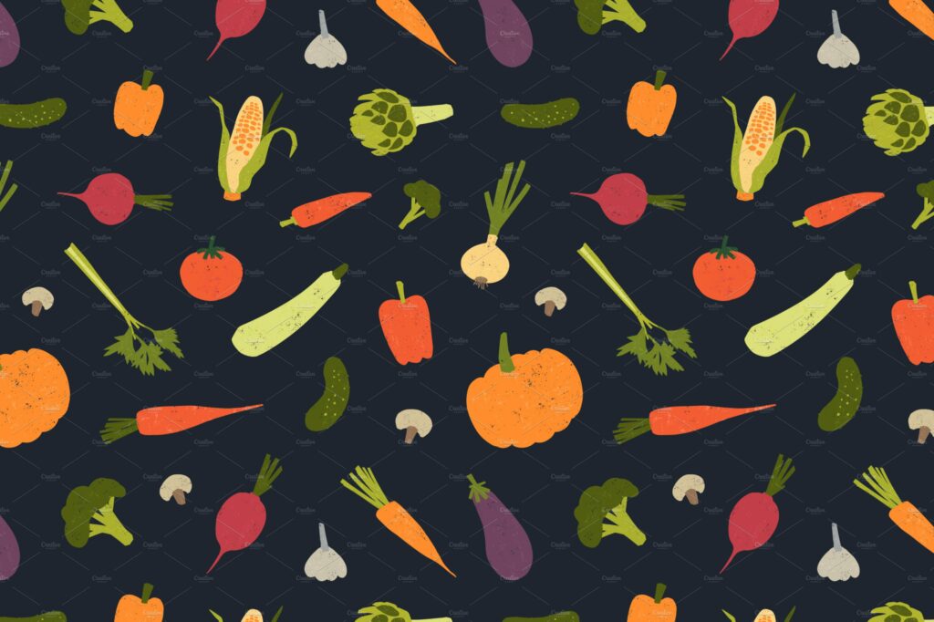 Vegetables set and seamless pattern – MasterBundles