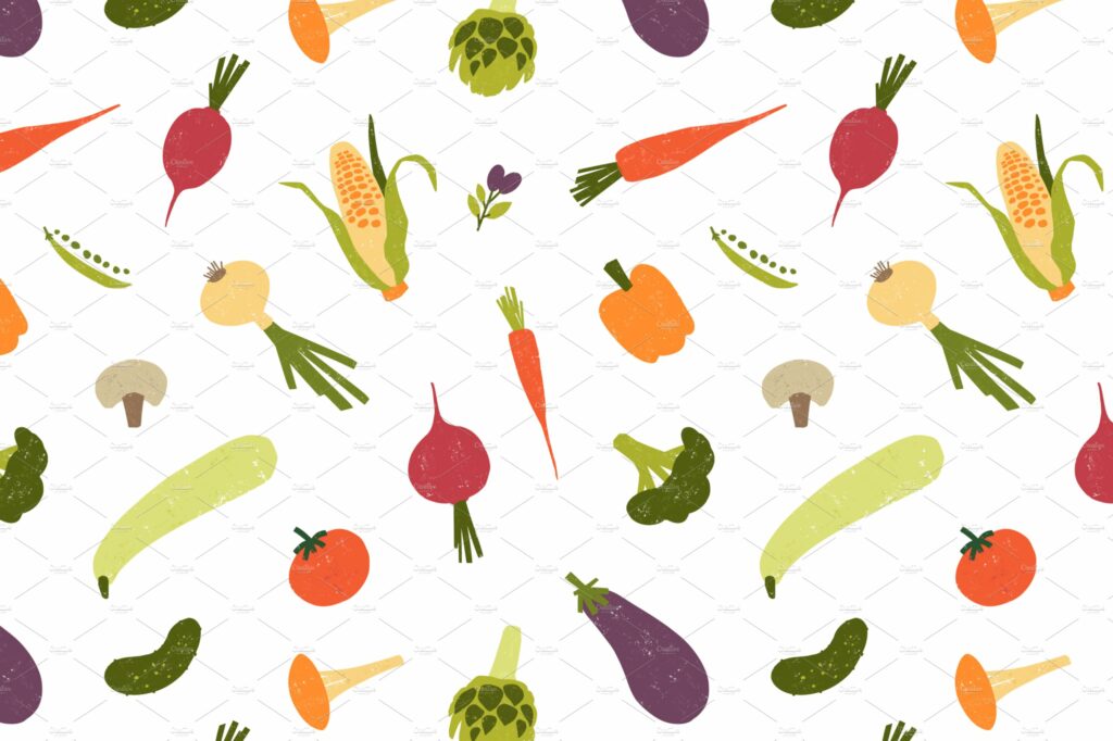 Vegetables set and seamless pattern – MasterBundles