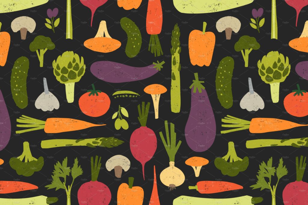 Vegetables set and seamless pattern – MasterBundles