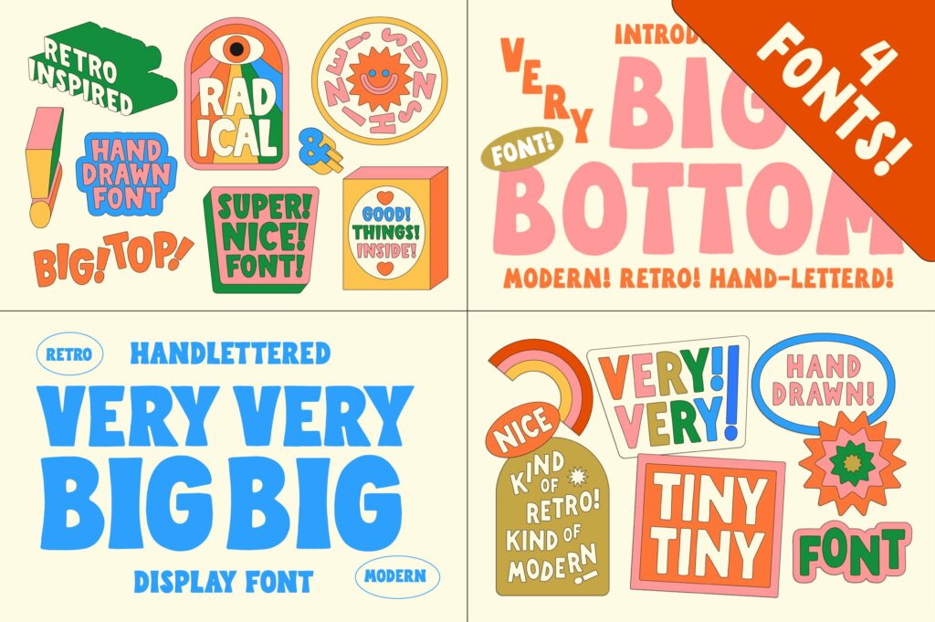 4 Hand Drawn Fonts! VeryVery! Retro! – MasterBundles