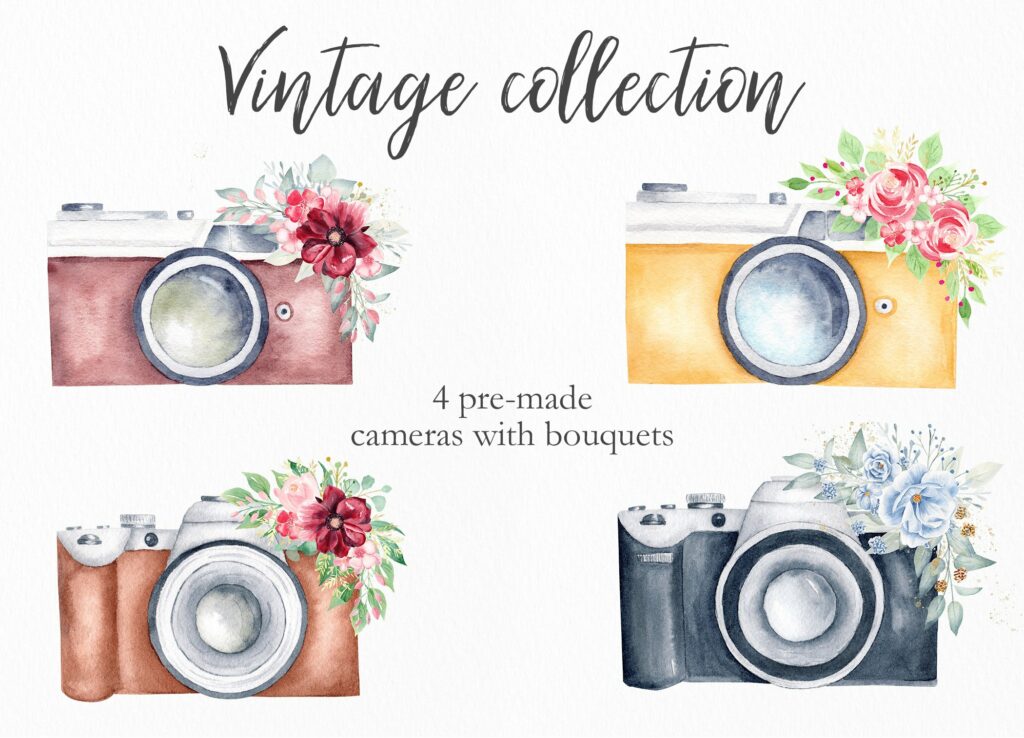 Watercolor Vintage Cameras Set – MasterBundles