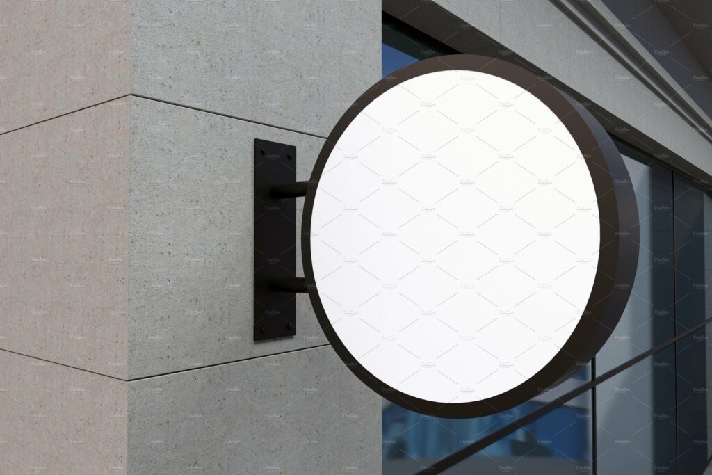 Round wall mount sign mockup – MasterBundles