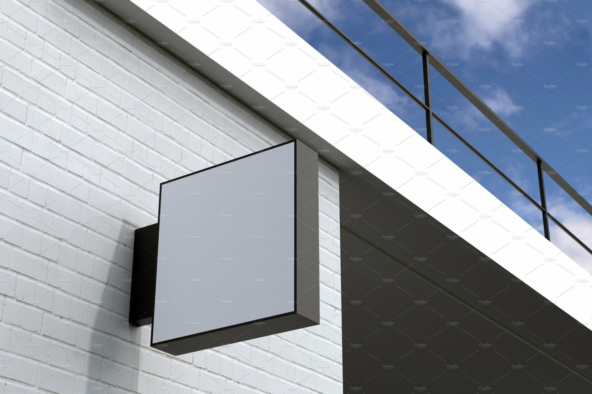 Square Wall Mount Façade Sign Mockup – MasterBundles