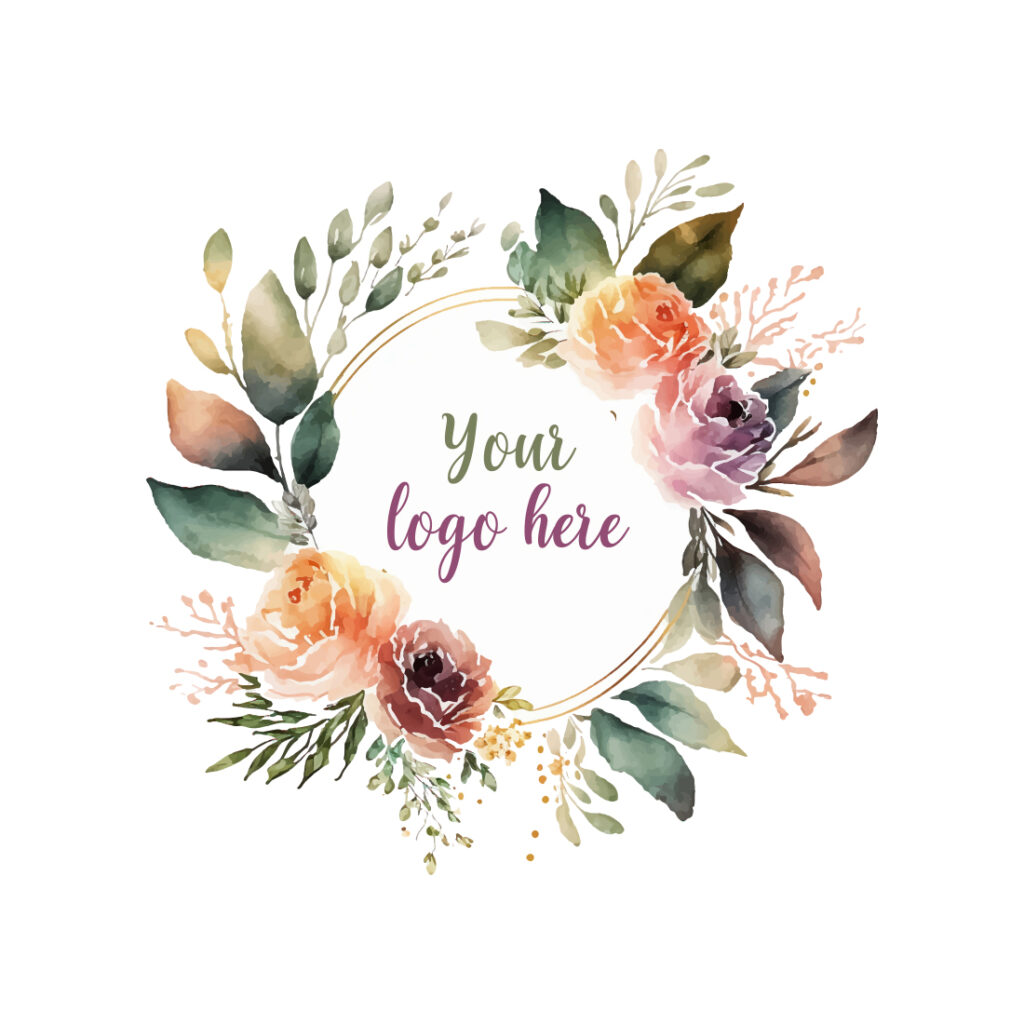 Watercolor Floral Logo, Pastel floral logo, Watercolor Round Floral ...