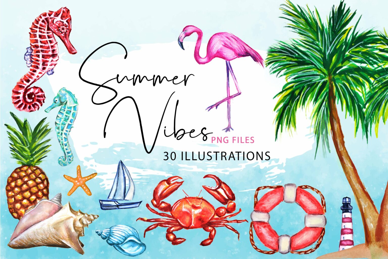 Watercolor Summer Clipart | Beach – MasterBundles