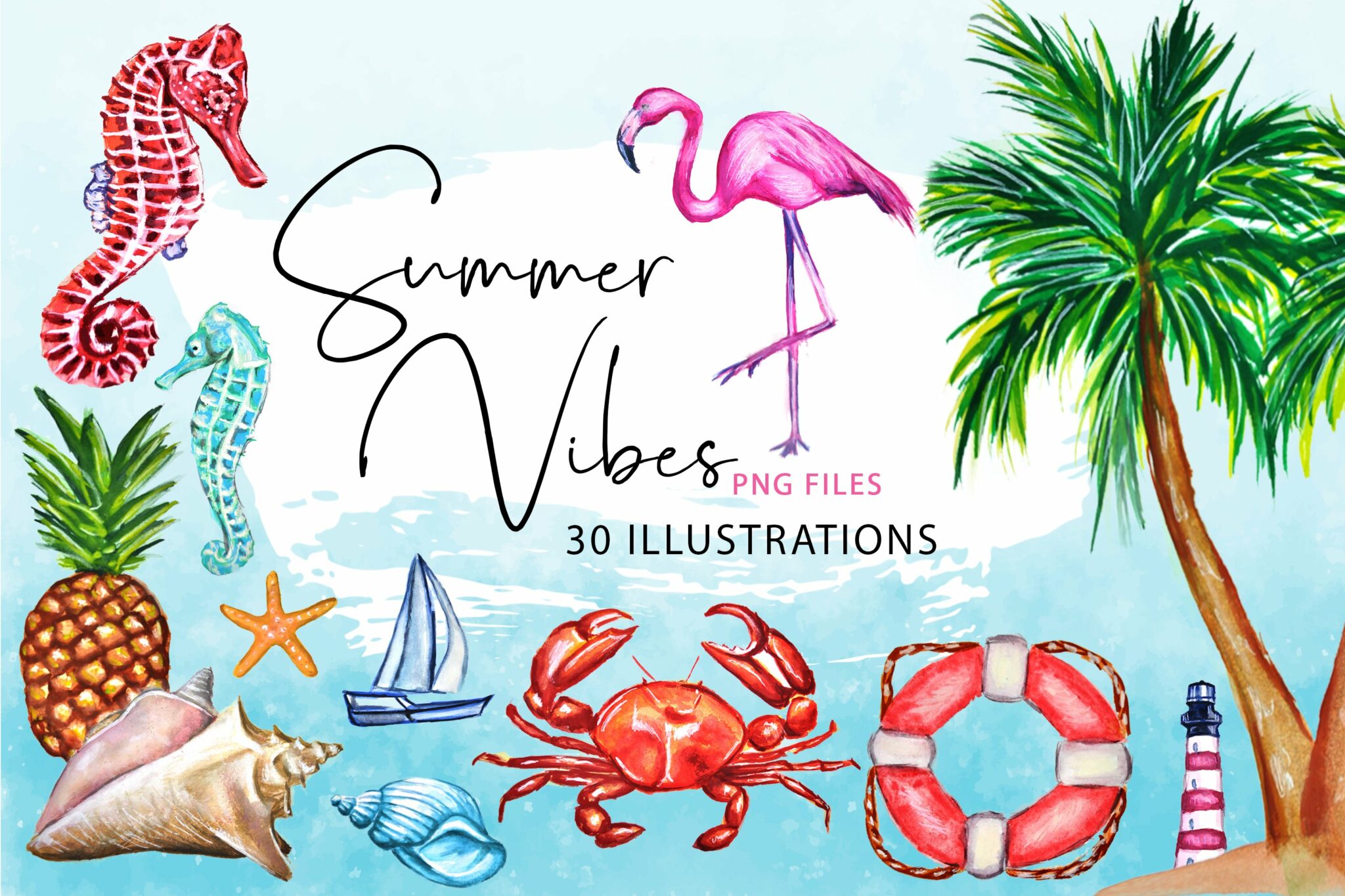 Watercolor Summer Clipart | Beach – MasterBundles