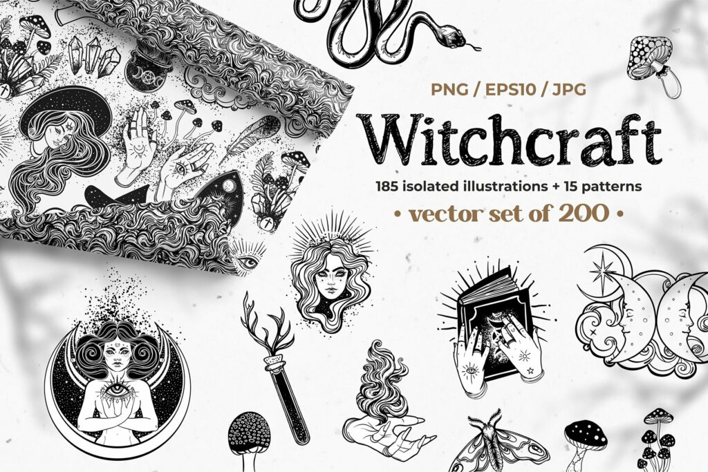 Witchcraft vector set of 200 – MasterBundles