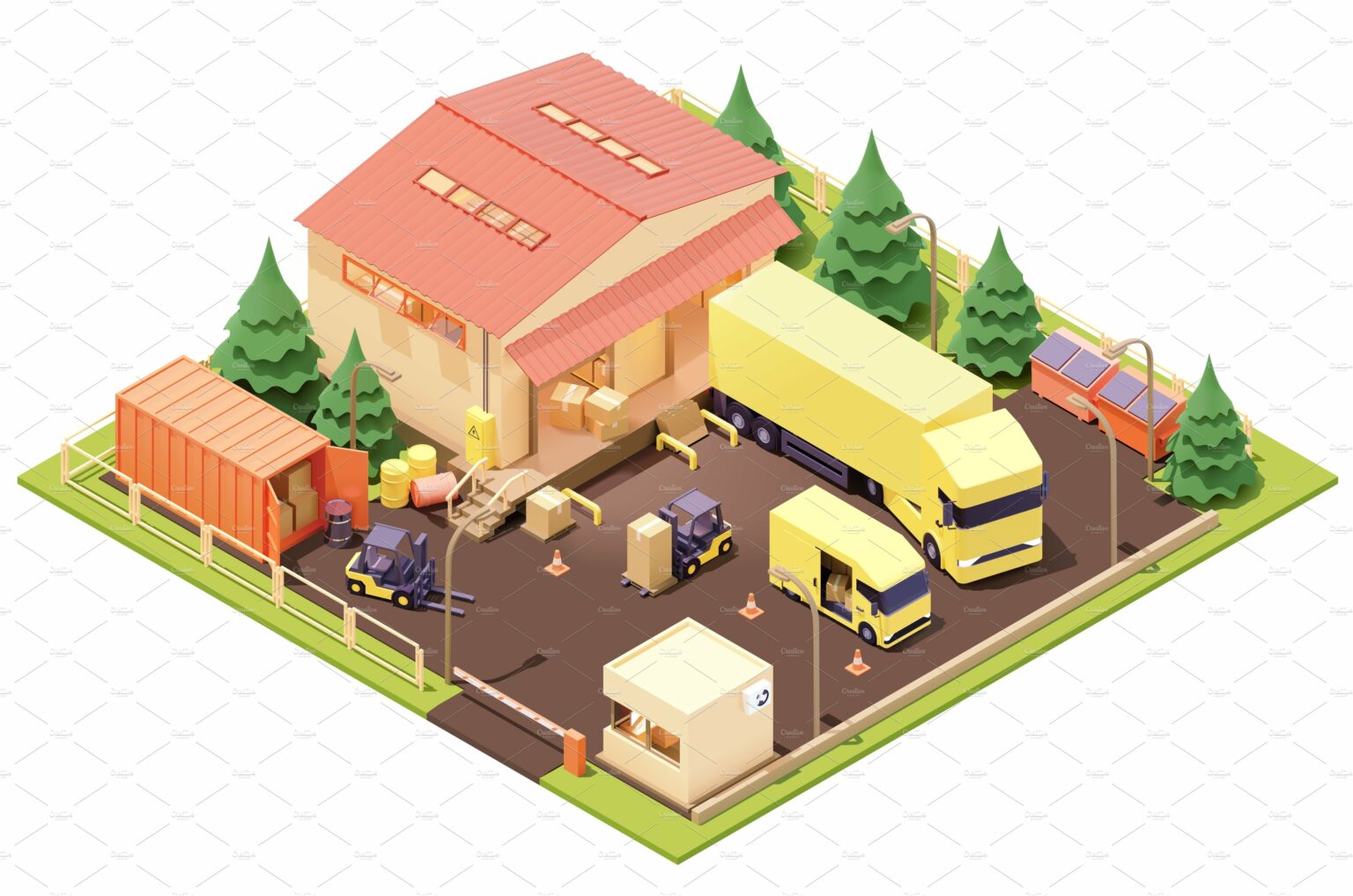 Vector isometric warehouse building – MasterBundles