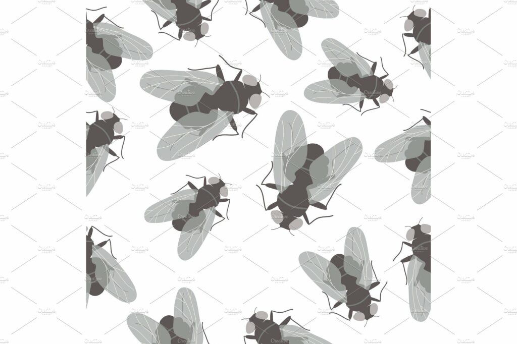 Seamless pattern with flies on white – MasterBundles