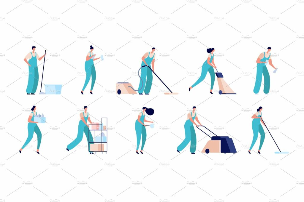 Cleaning staff. Cleaners characters – MasterBundles