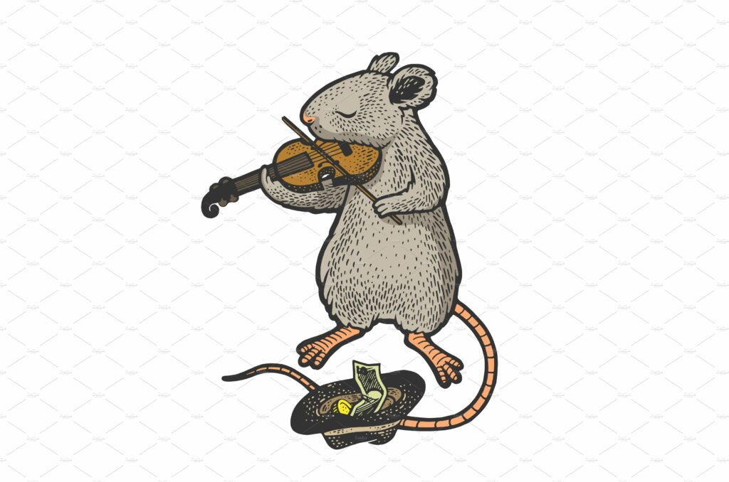 mouse plays the violin sketch vector – MasterBundles