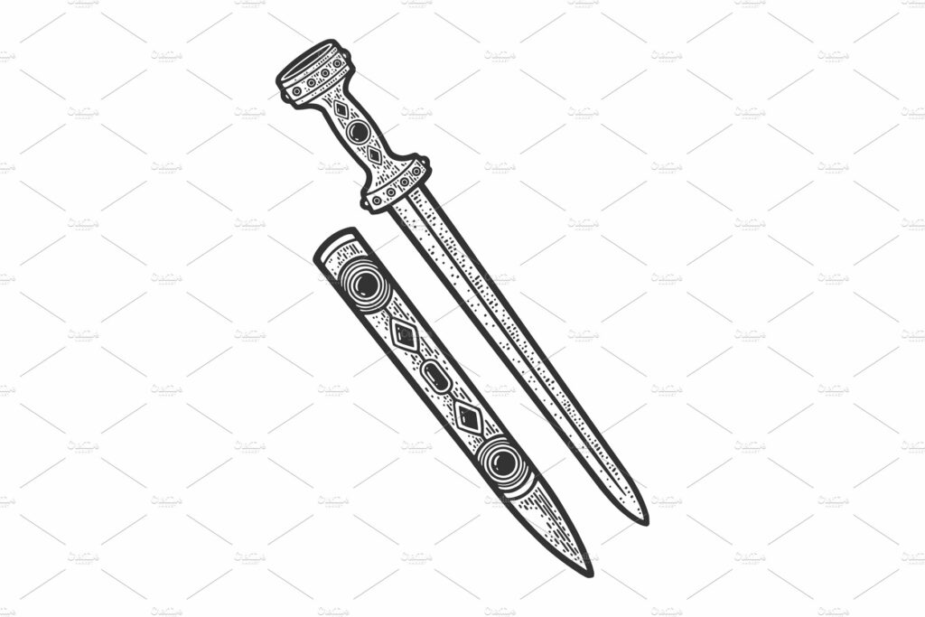 precious antique dagger sketch – MasterBundles