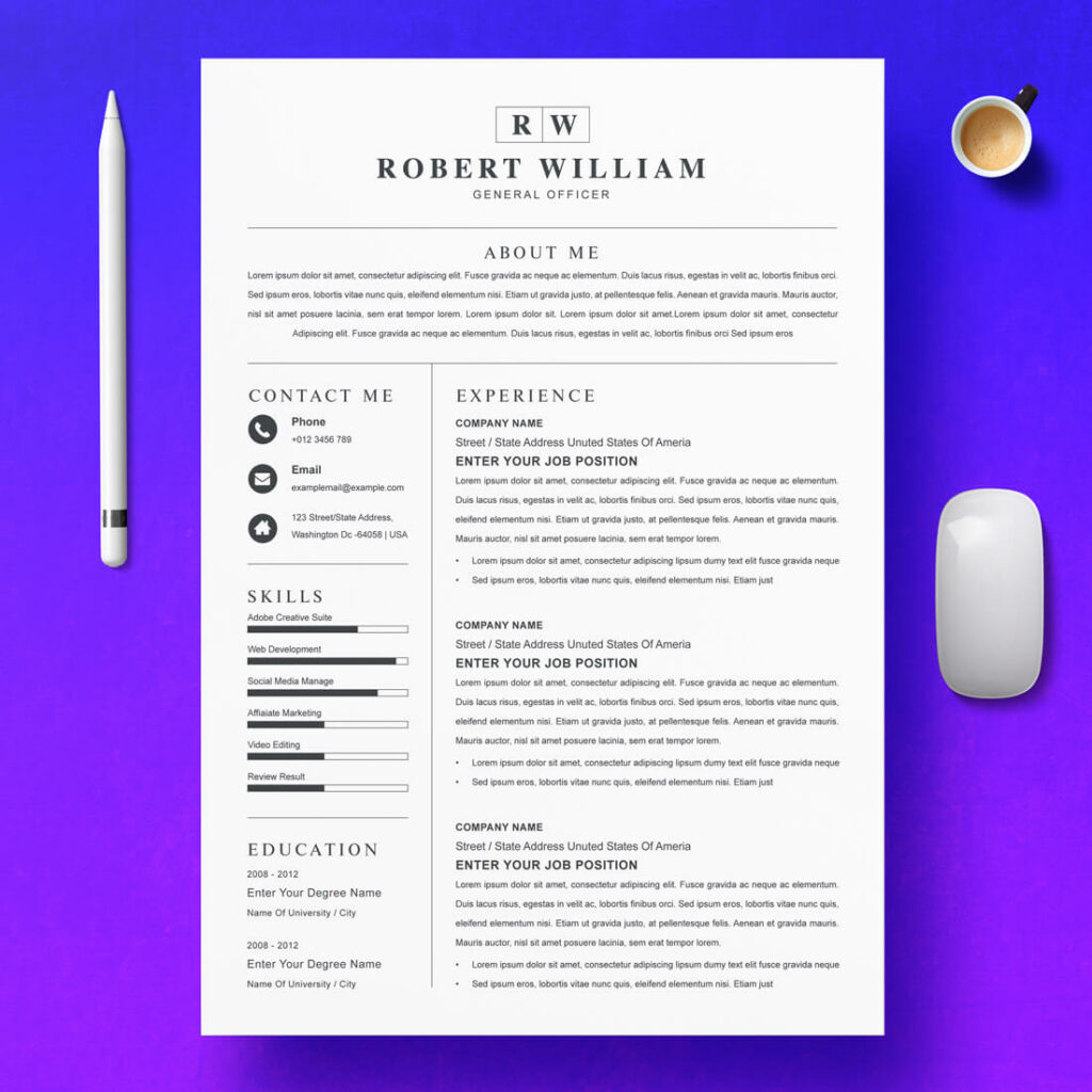 General Officer Clean & Professional Resume Template | Modern CV ...