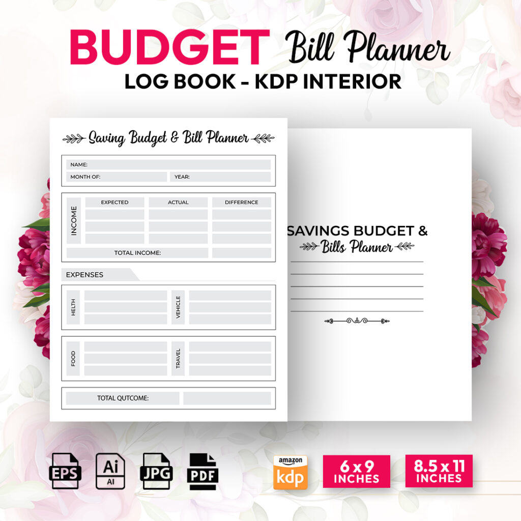 Saving Budget and Bill Planner Logbook – KDP Interior - MasterBundles