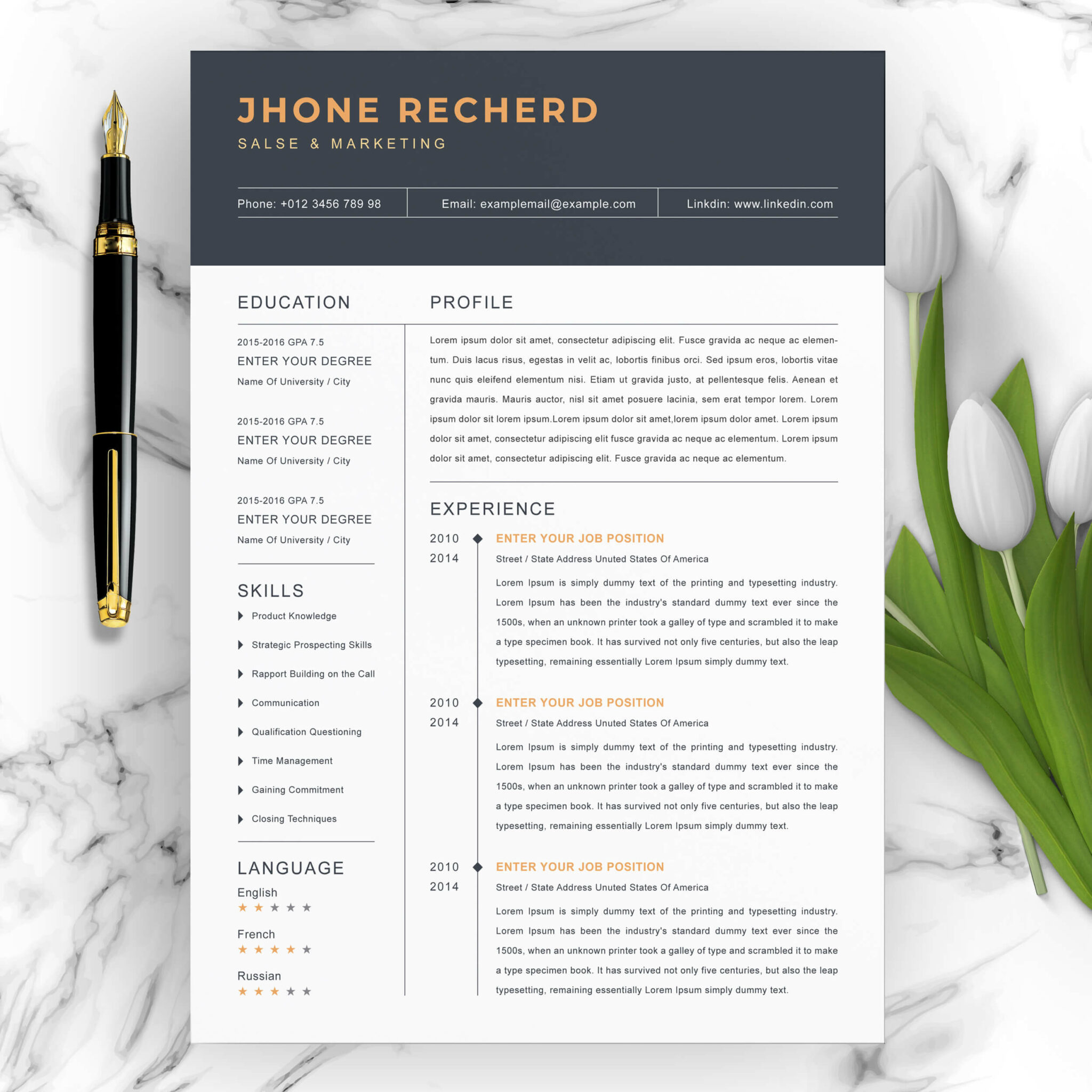 Sales & Marketing Resume Template | Modern Resume Template With Cover ...