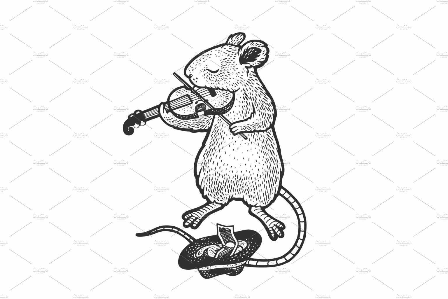mouse plays the violin sketch vector – MasterBundles