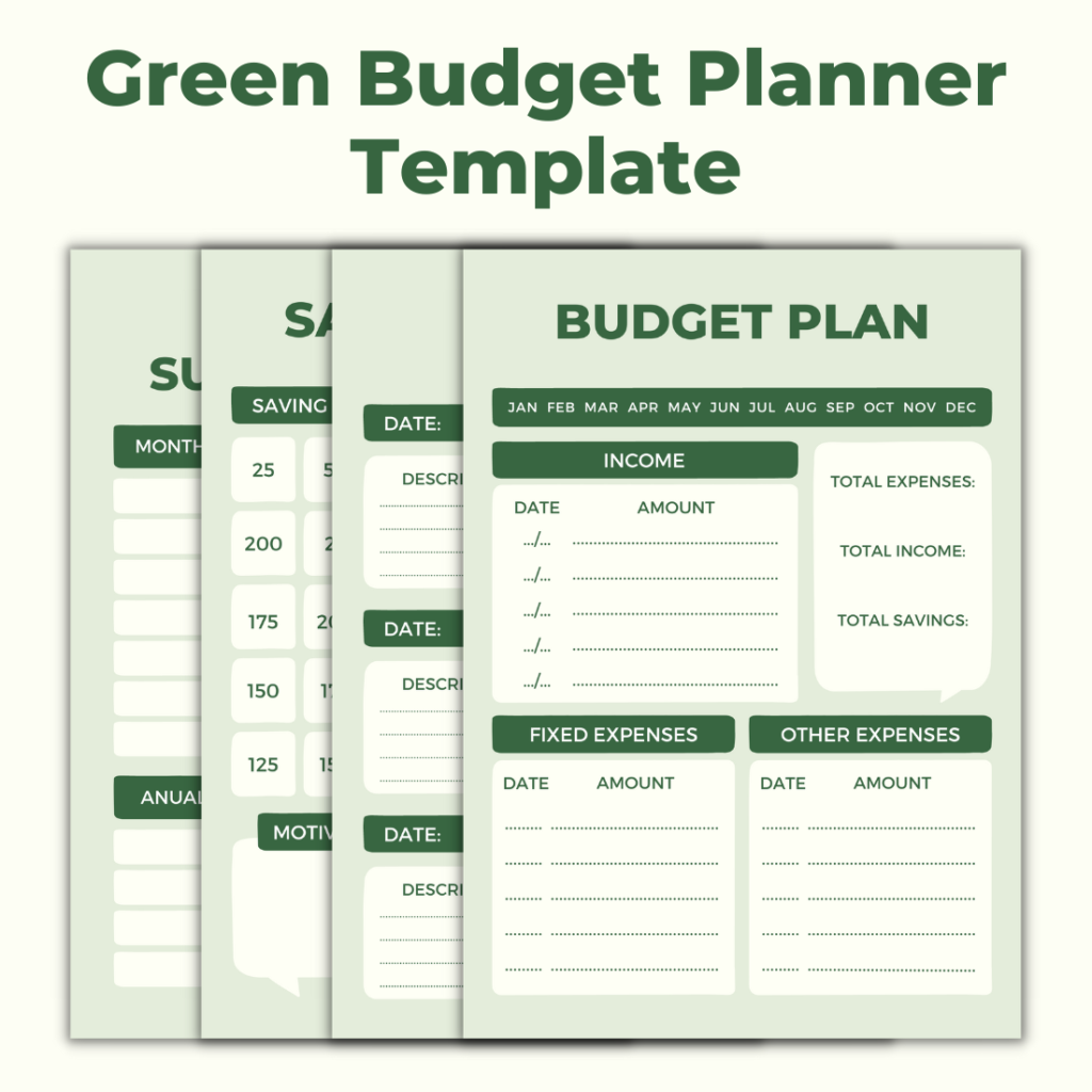 Green Budget Planner Canva Template - MasterBundles