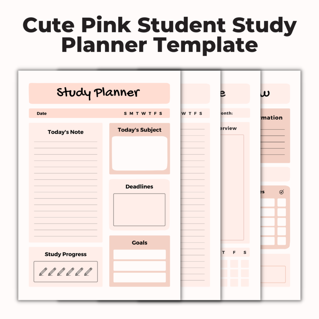 Cute Pink Student Study Planner Template - MasterBundles