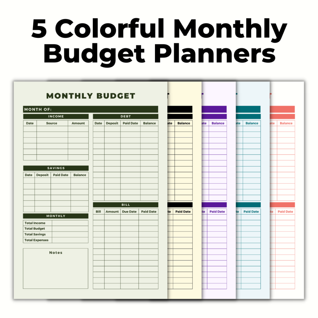 5 Colorful Monthly Budget Planners Template - MasterBundles