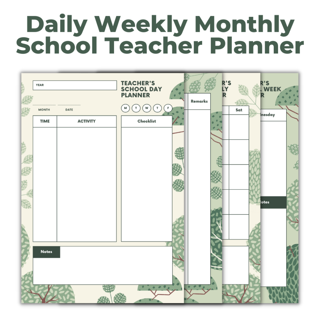 Daily Weekly Monthly School Teacher Planner - MasterBundles