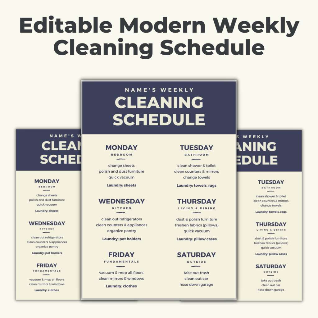 Editable Modern Weekly Cleaning Schedule - MasterBundles
