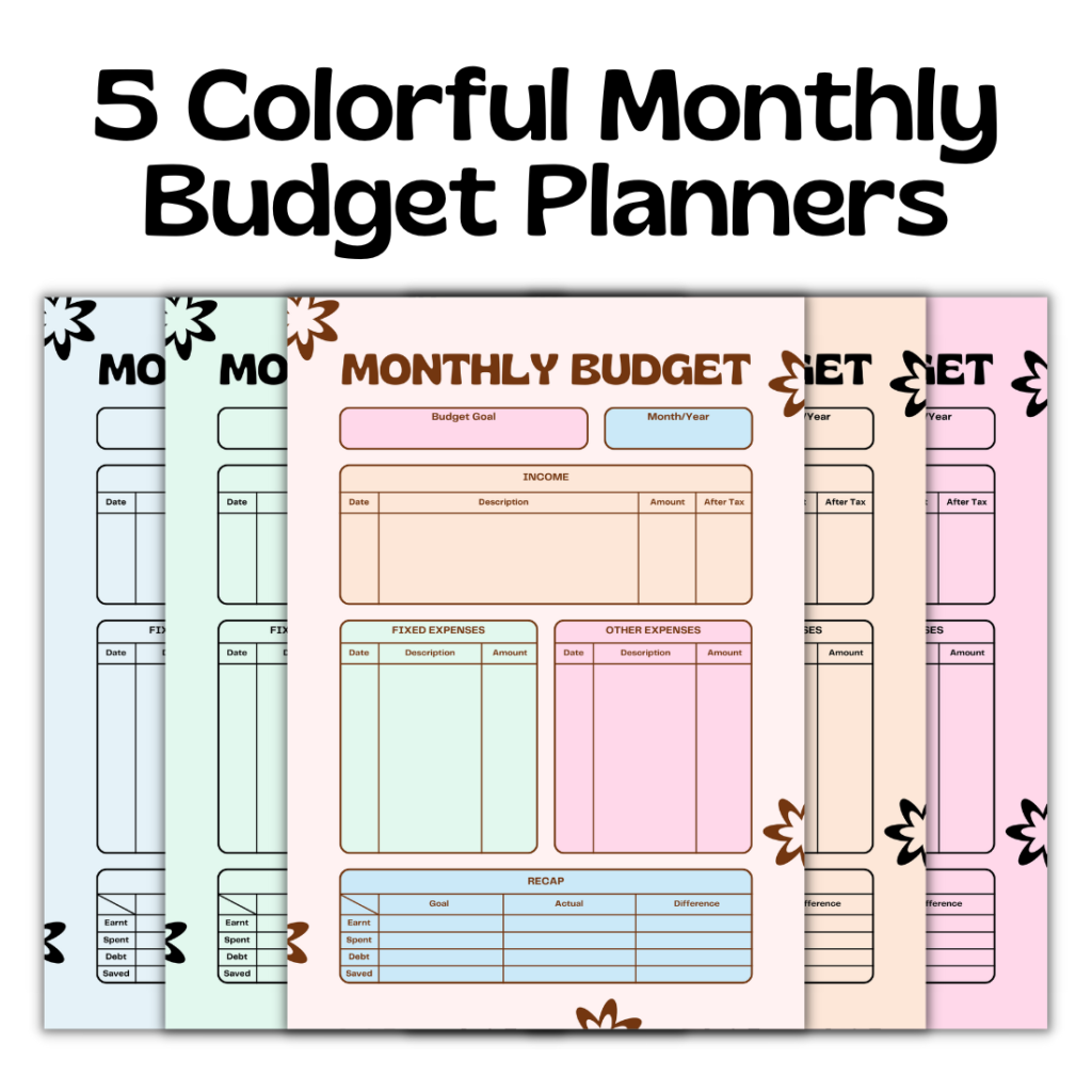 5 Colorful Monthly Budget Planners Template - MasterBundles