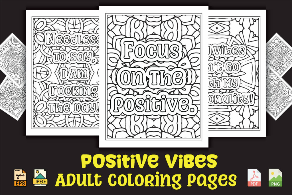 Positive Vibes Coloring Pages for Adults KDP Coloring Boo - MasterBundles