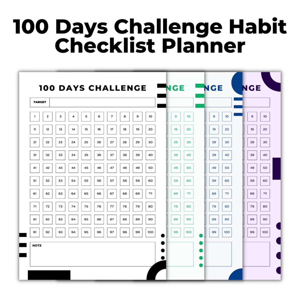 100 Days Challenge Habit Checklist Planner Template - MasterBundles