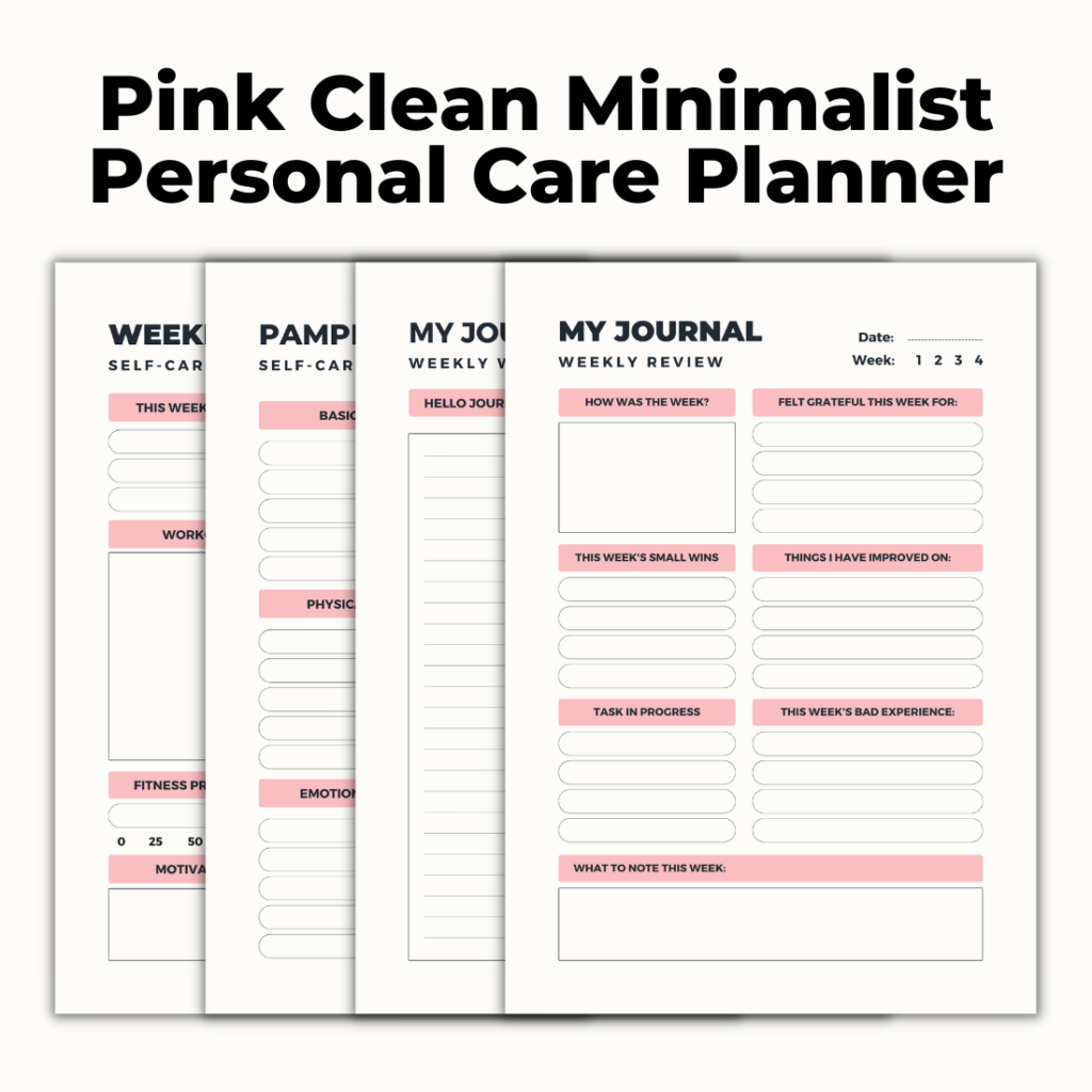 Pink Clean Minimalist Personal Care Planner - MasterBundles