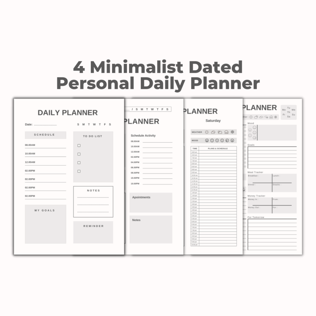 4 Minimalist Dated Personal Daily Planners - MasterBundles