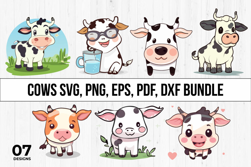 Cows Illustrations bundle SVG, PNG, EPS, PDF, DXF, Multipurpose Cow ...