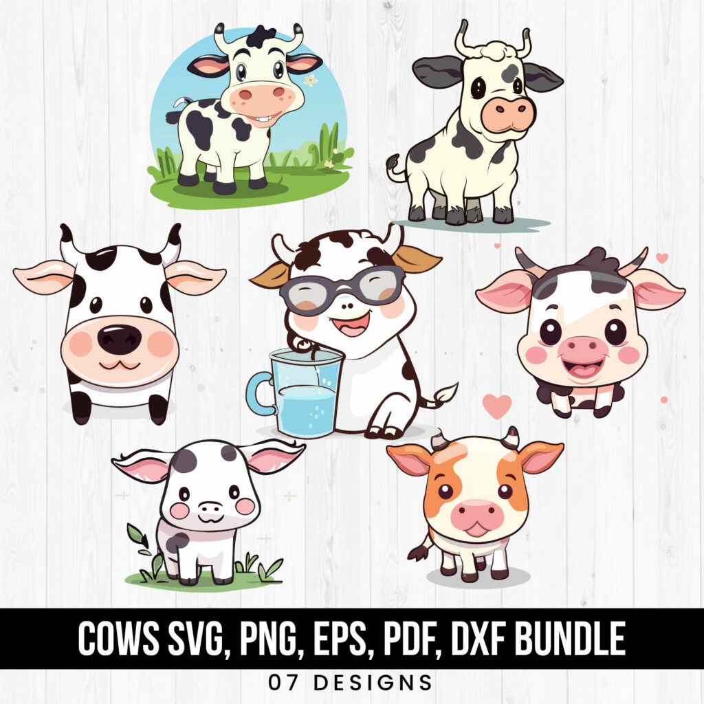 Cows Illustrations bundle SVG, PNG, EPS, PDF, DXF, Multipurpose Cow ...
