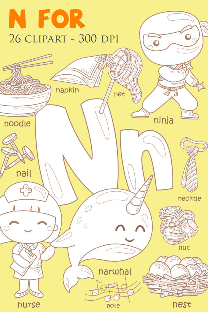 Alphabet N For Vocabulary School Letter Reading Writing Font Study ...