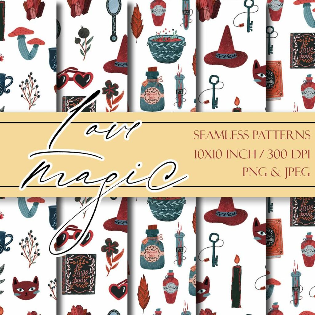 LOVE MAGIC seamless patterns - MasterBundles