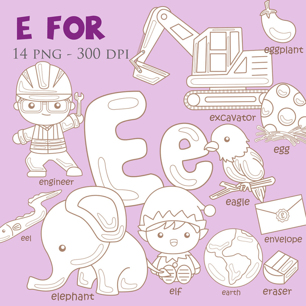 Alphabet E For Vocabulary School Letter Reading Writing Font Study ...