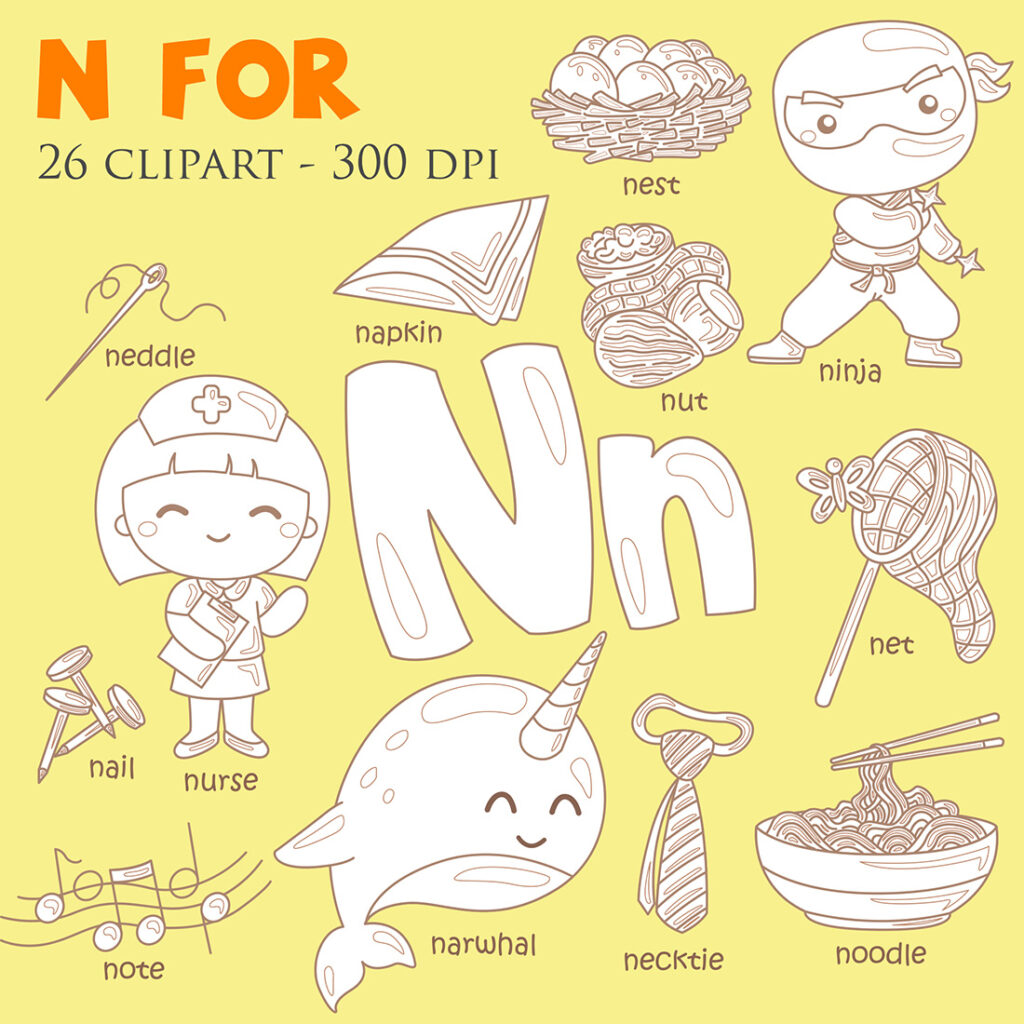 Alphabet N For Vocabulary School Letter Reading Writing Font Study ...
