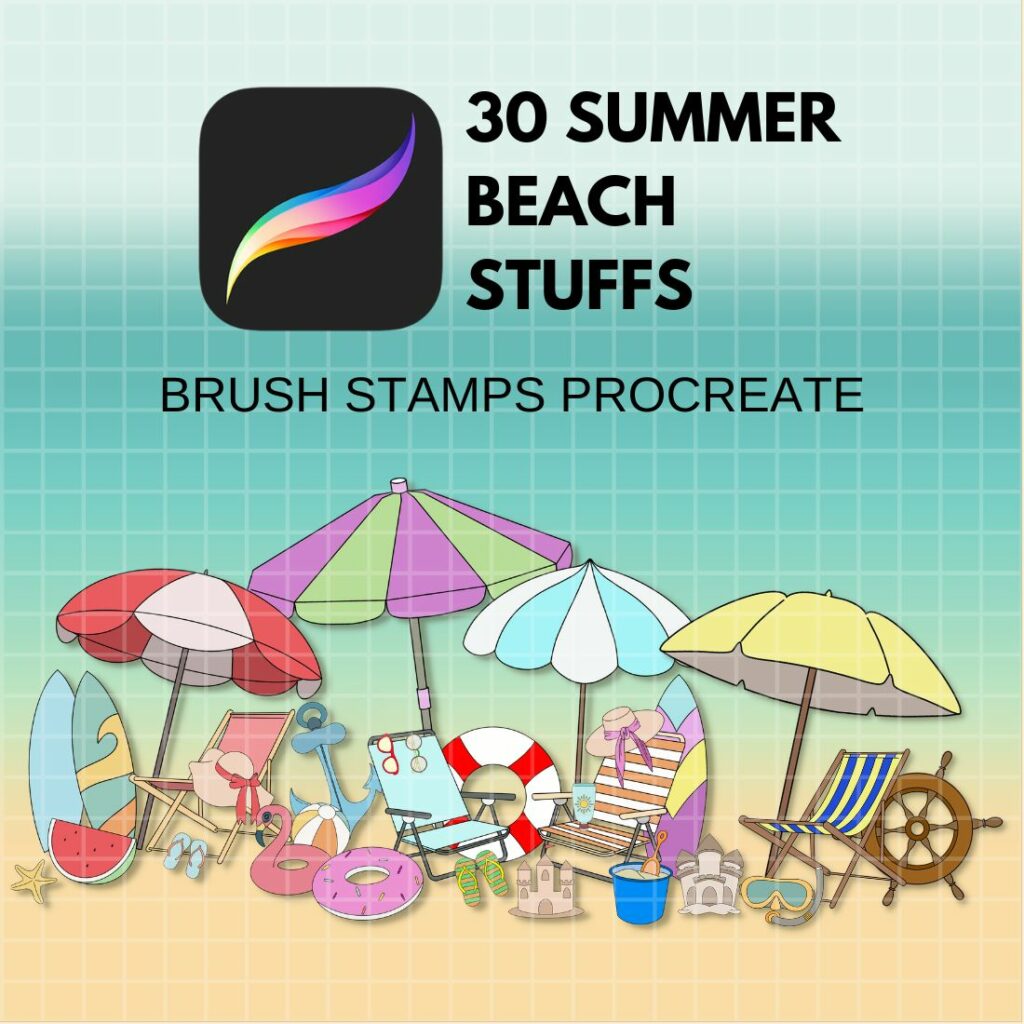 30 Summer Beach Stuff Procreate Stamps - MasterBundles